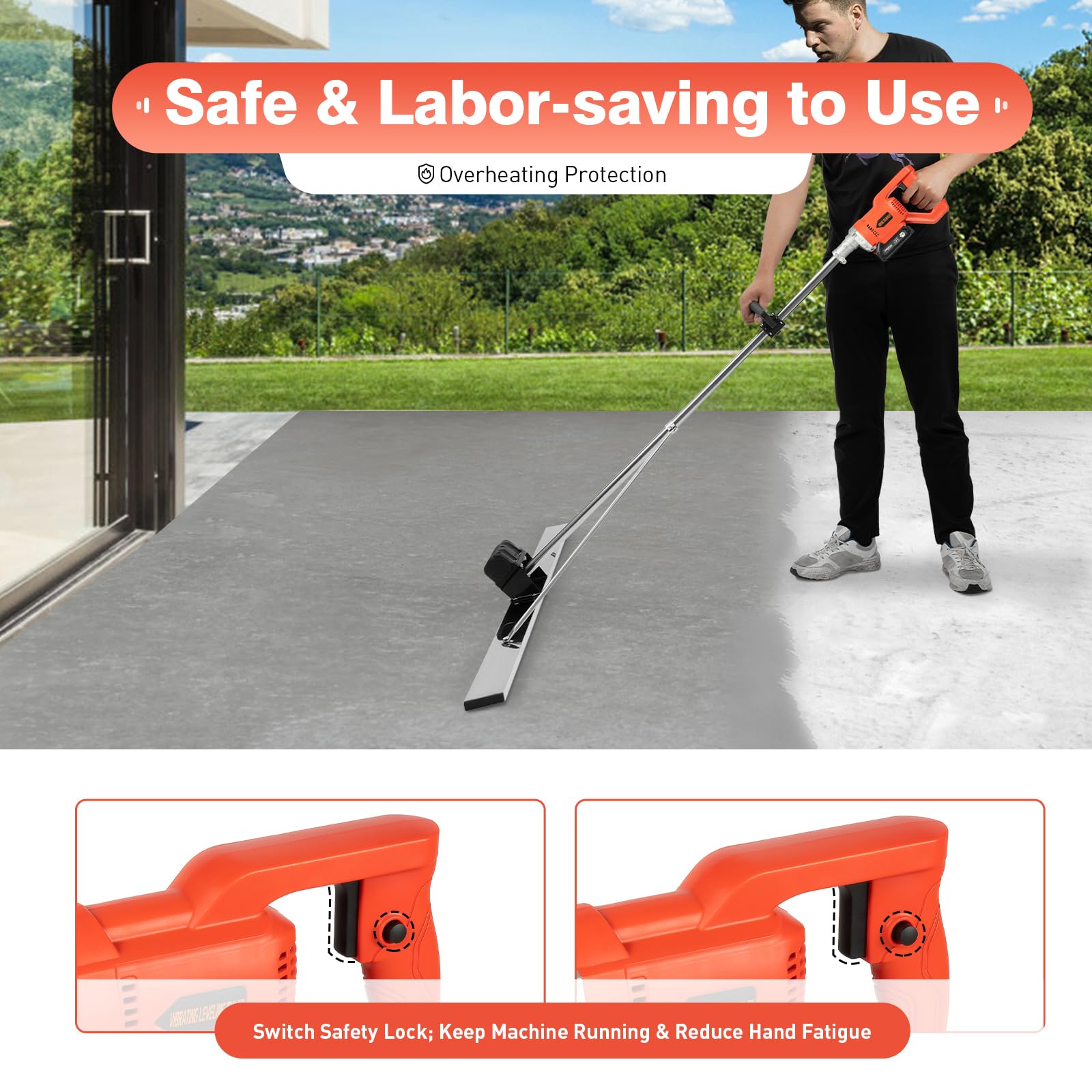 Concrete Vibrating Tool 21V Electric Cordless Concrete Screed Vibrator Kit 5FT Cement Smooth Finishing Floating Cutting Board Battery Powered Surface Leveling Ruler Poles(Sent in 2 Packages)