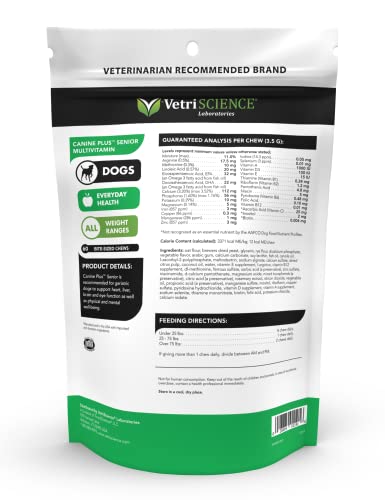 VETRISCIENCE Canine Plus MultiVitamin for Senior Dogs - Vet Recommended Vitamin Supplement - Supports Mood, Skin, Coat, Liver Function, 60 (Packaging May Vary)