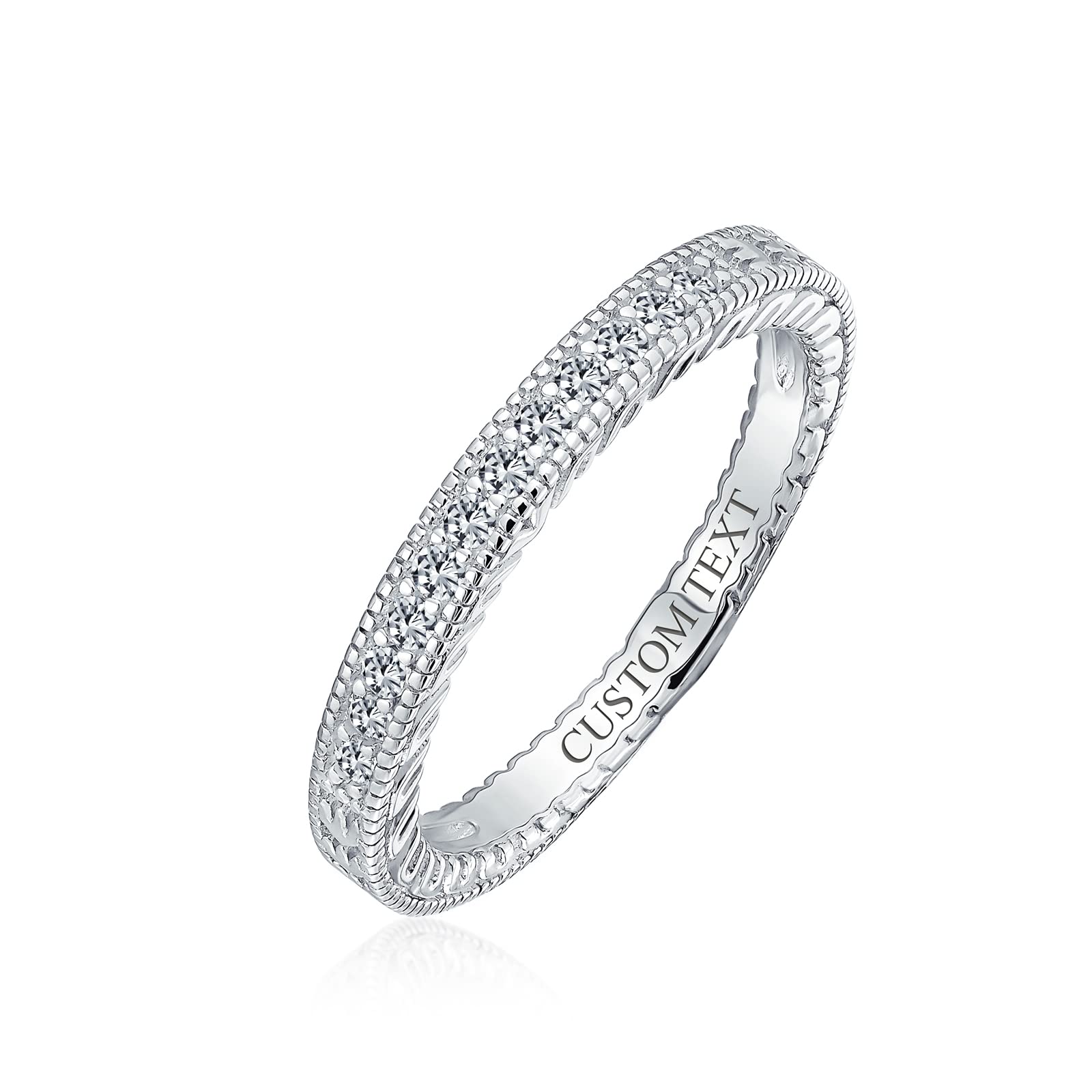 Bling Jewelry Pave AAA CZ Cubic Zirconia Thin Anniversary Wedding Band Ring For Women Etched Milgrain .925 Sterling Silver