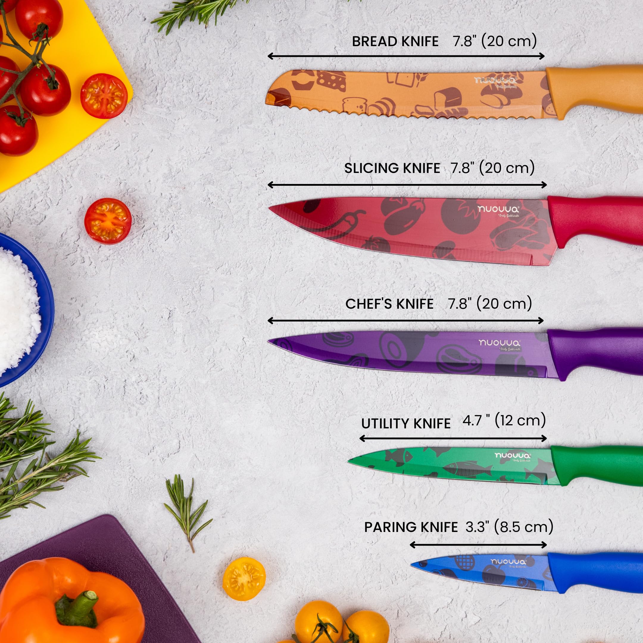 nuovva Sharp Kitchen Filleting Knives β 5pcs Copper Kitchen Knives β Black Non Stick Blades