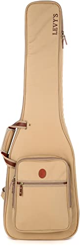 Levy's Leathers Deluxe Gig Bag for Bass Guitars with Padded Backpack Straps and Large Exterior Pocket; Tan (LVYBASSGB200)