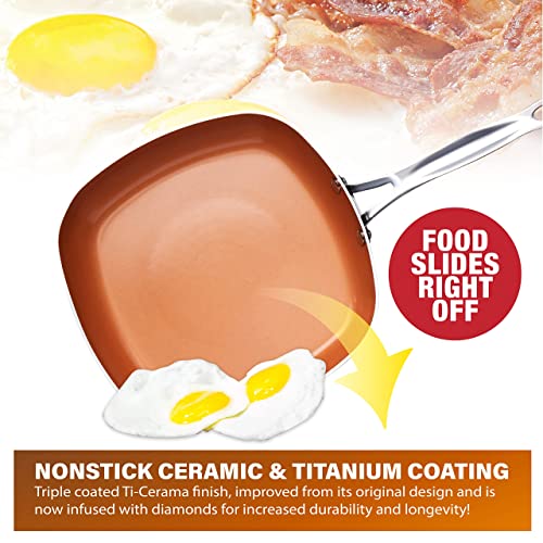 GOTHAM STEEL Non Stick Frying Pan Nonstick 9.5 Inch Square Ceramic Pan for Cooking, Ultra Nonstick Frying Pan with 20% More Cooking Surface, Skillet Pan, Induction/Oven/Dishwasher Safe, Non Toxic