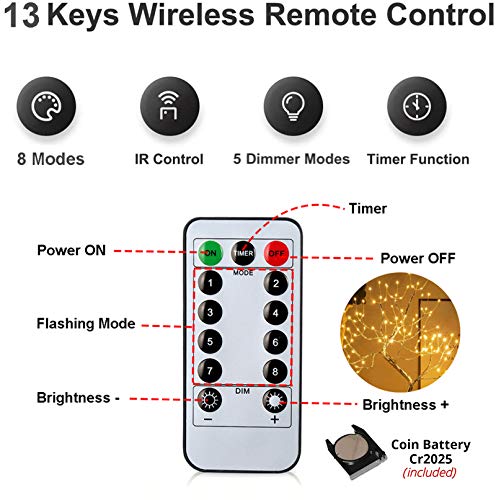 Upgraded Fairy Sparkly DIY Tree Lamp with Multifunction Remote Control, Spirit Artificial Bonsai Tree Night Lights, for Lighting Bedrooms Desktop Christmas Party (20β/108 Warm White Led)