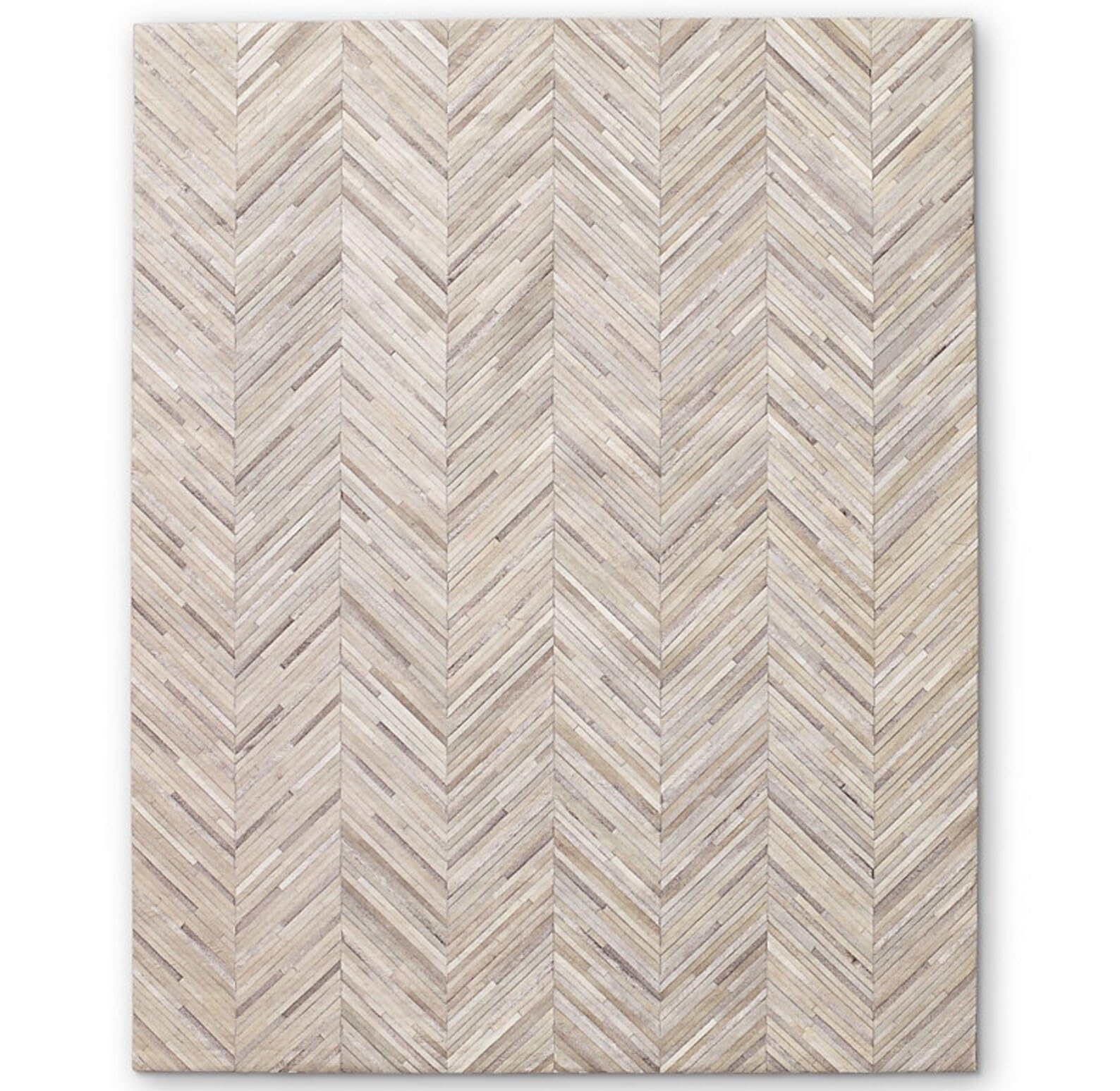 ECLATIQUE RUG Premium Rectangular Rug Cowhide Leather Stylish Non Slip Chevron Patchwork Area Rug for Bedroom and Home Décor Accent Floor Carpet (Beige-10 x 14 ft)