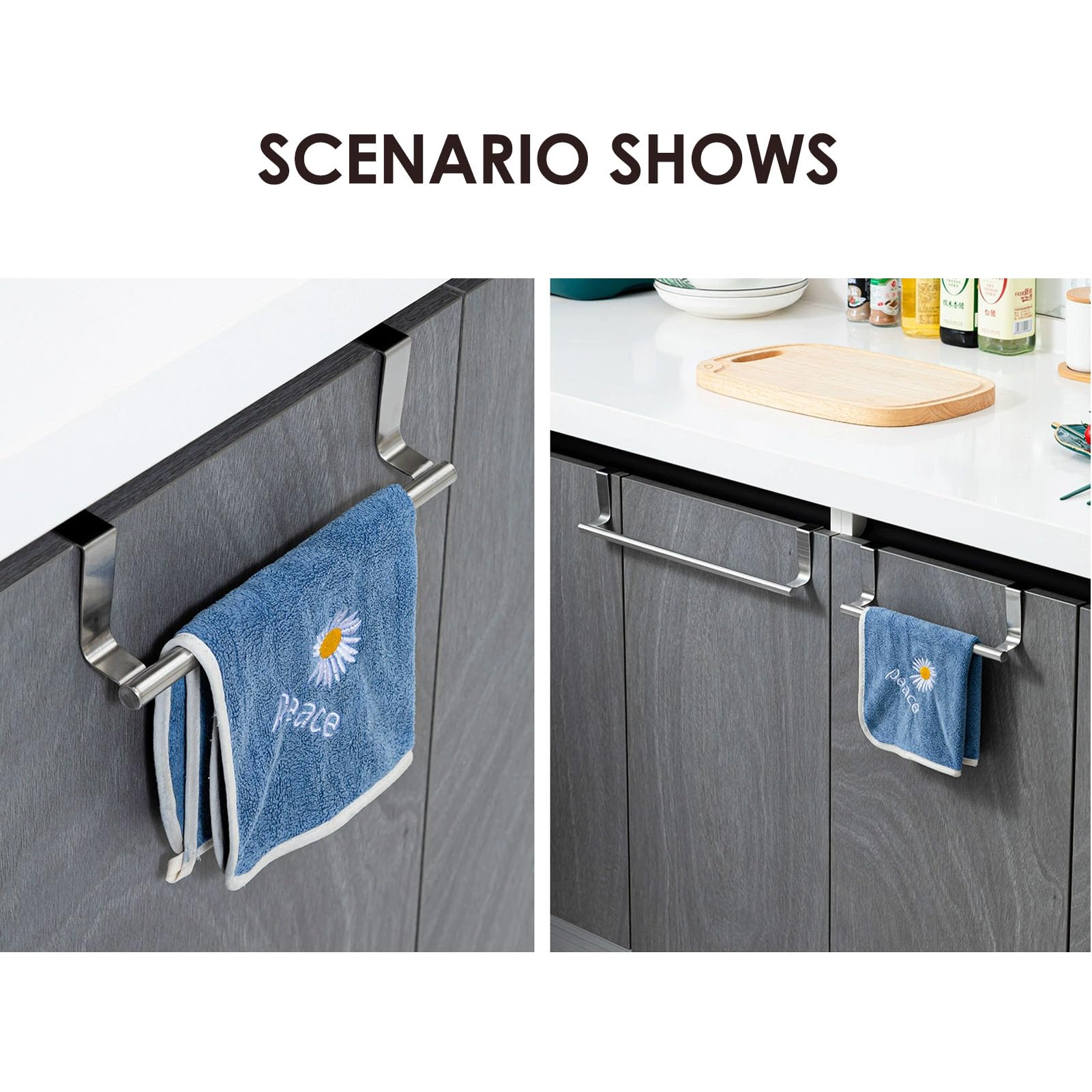 Over Door Towel Rail Holder, Towel Rack for Cabinet Retractable Stainless Steel Kitchen Over Cabinet Towel Bar Rack Shelf No Drilling (Single bar Small Size)