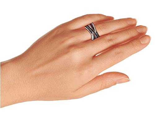 Bling Jewelry Rhodium Plated Criss Cross Black and Clear CZ Ring (6)