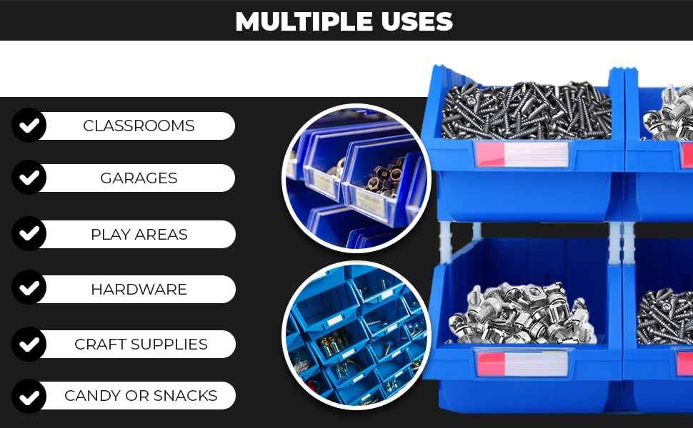 DJC Supply Blue Extra Small 3.5" X 5.2" X 2.1" Heavy Duty Thermoplastic Storage Bin, Stackable, Hangable, Side Connect (2 PACK)