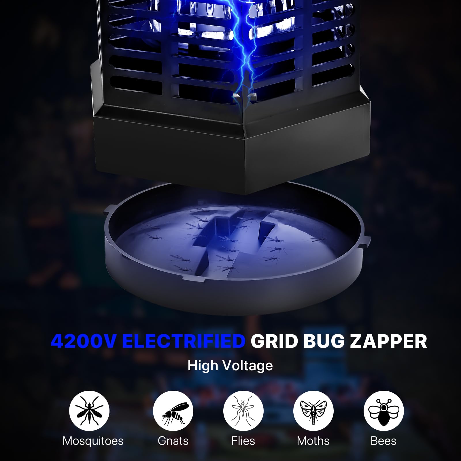 Bug Zapper Outdoor, 4200V Electric Mosquito Zapper Indoor Plug in Fly Zapper IPX4 Waterproof Mosquito Repellent Outdoor Patio Mosquito Killer Fly Swatter for Home, Kitchen, Backyard, Camping