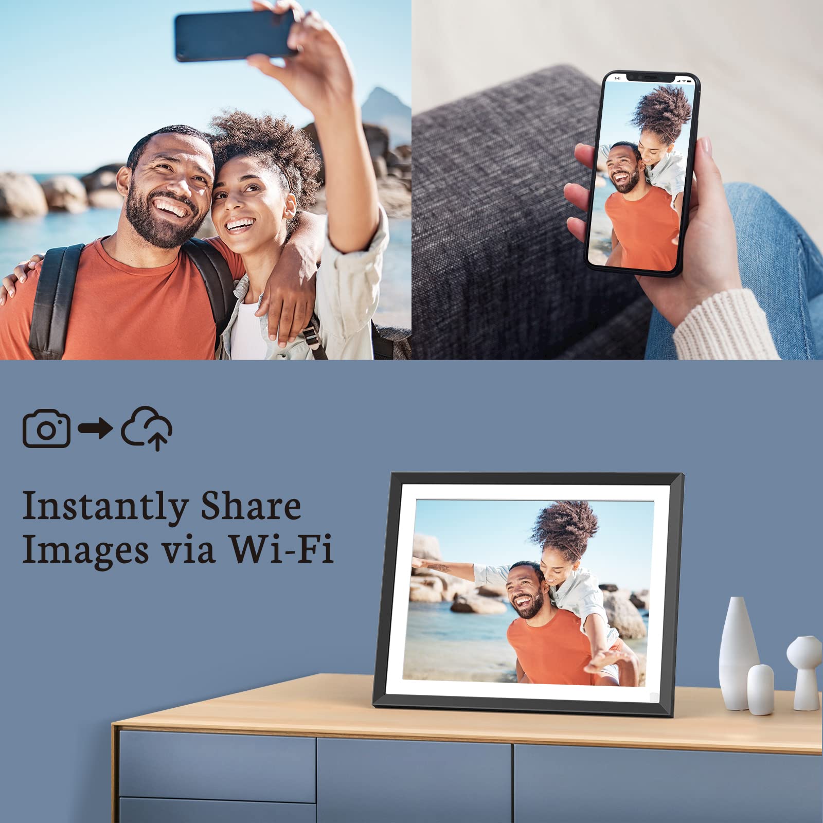 BSIMB 2K WiFi Digital Picture Frame with Ultra-Clear Display, 9.7 Inch Electronic Photo Frame, IPS Touch Screen, Instantly Share Photos&Videos Via Email/App, Gift for Mother's Day