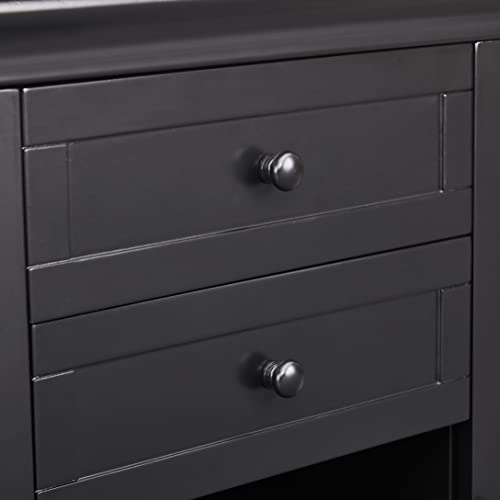 GOOD & GRACIOUS Sideboard Buffet Cabinet with Drawers and Glass Fretwork Doors, Storage Display Cabinet with Premium Painted Finish for Dining Room, Living Room, Kitchen, Entry, Black