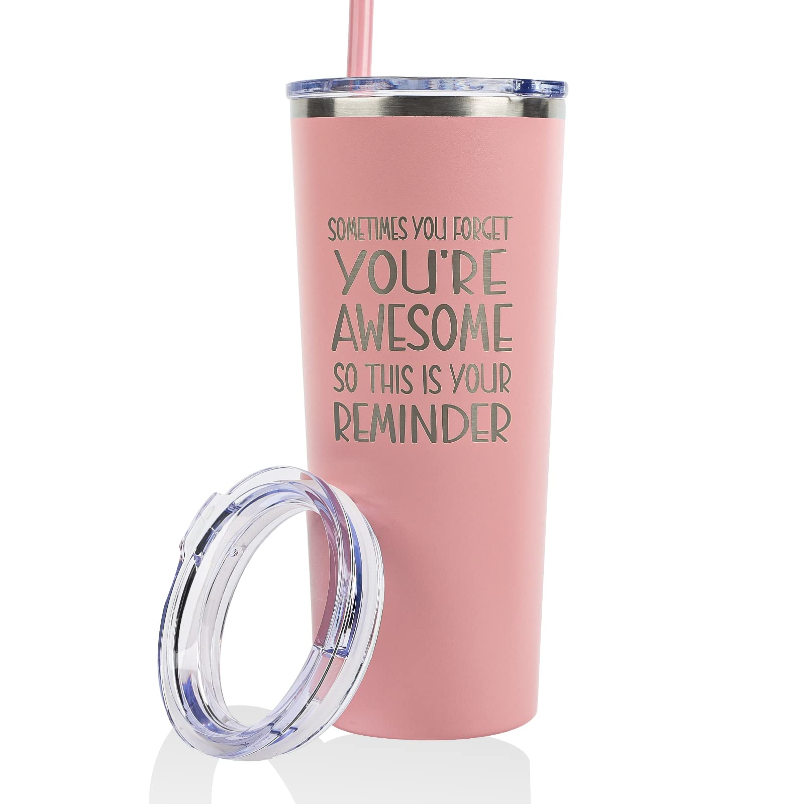 BSLAEEYS Inspirational Gifts for Women –“Sometimes You Forget You’re Awesome Thank You Gifts Birthday Gifts for Coworker, Best Friend, Mom, Wife, Sister-22 Oz Insulated Tumbler(Pink)