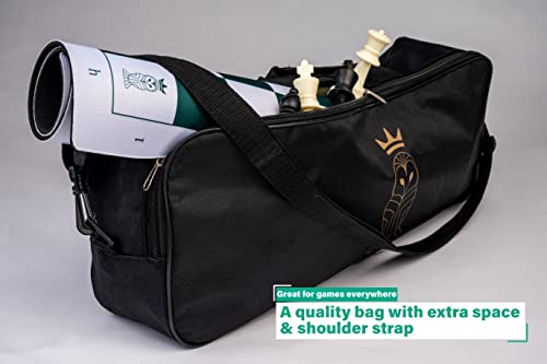 Mynnnat Professional Chess Set, Thick Tournament Roll up Board and Pieces with Travel Bag, Checkers and Unique Booklet for Chess Training - White & Green