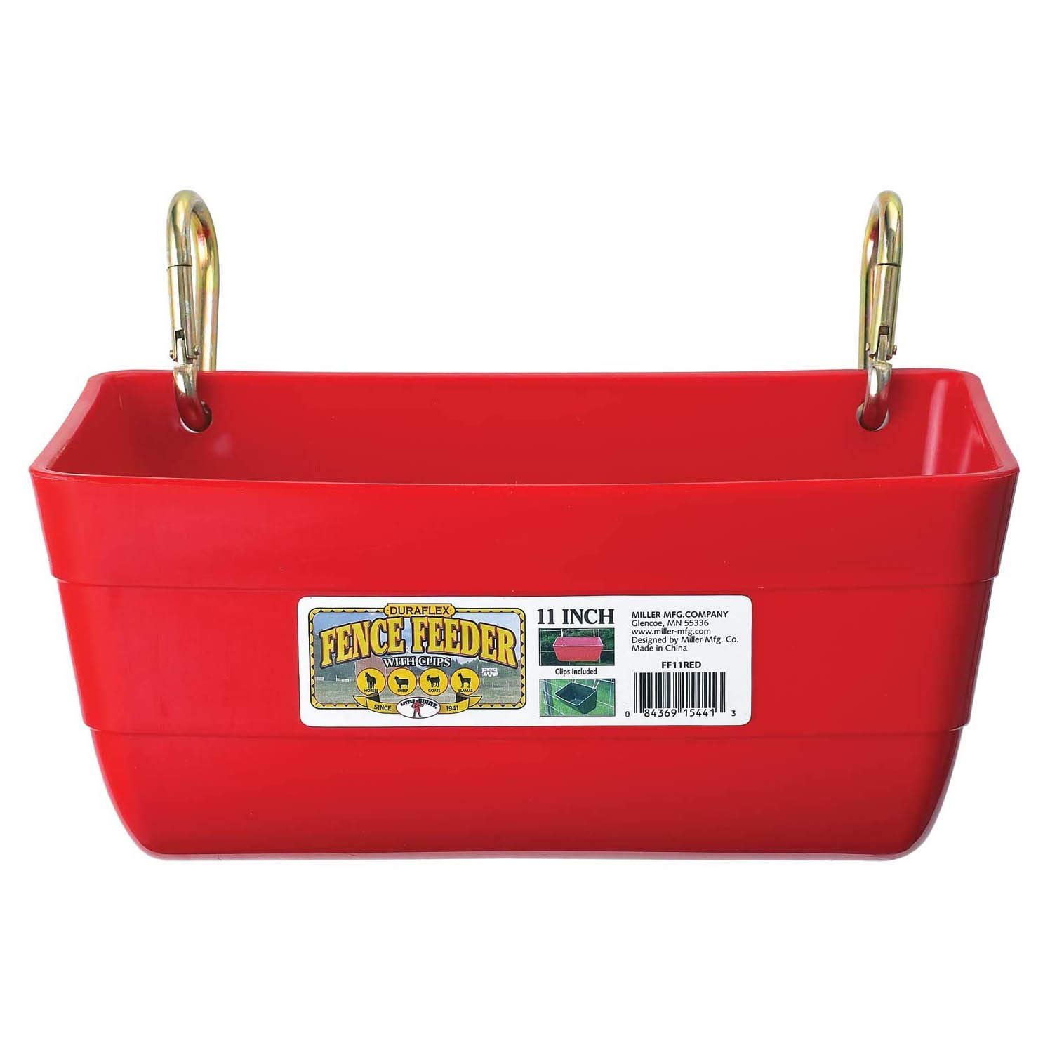 Little Giant FF11RED 4.5 Quart Heavy Duty Plastic Feed Trough Bucket Fence Feeder with Clips for Livestock & Pets, Red (2 Pack)
