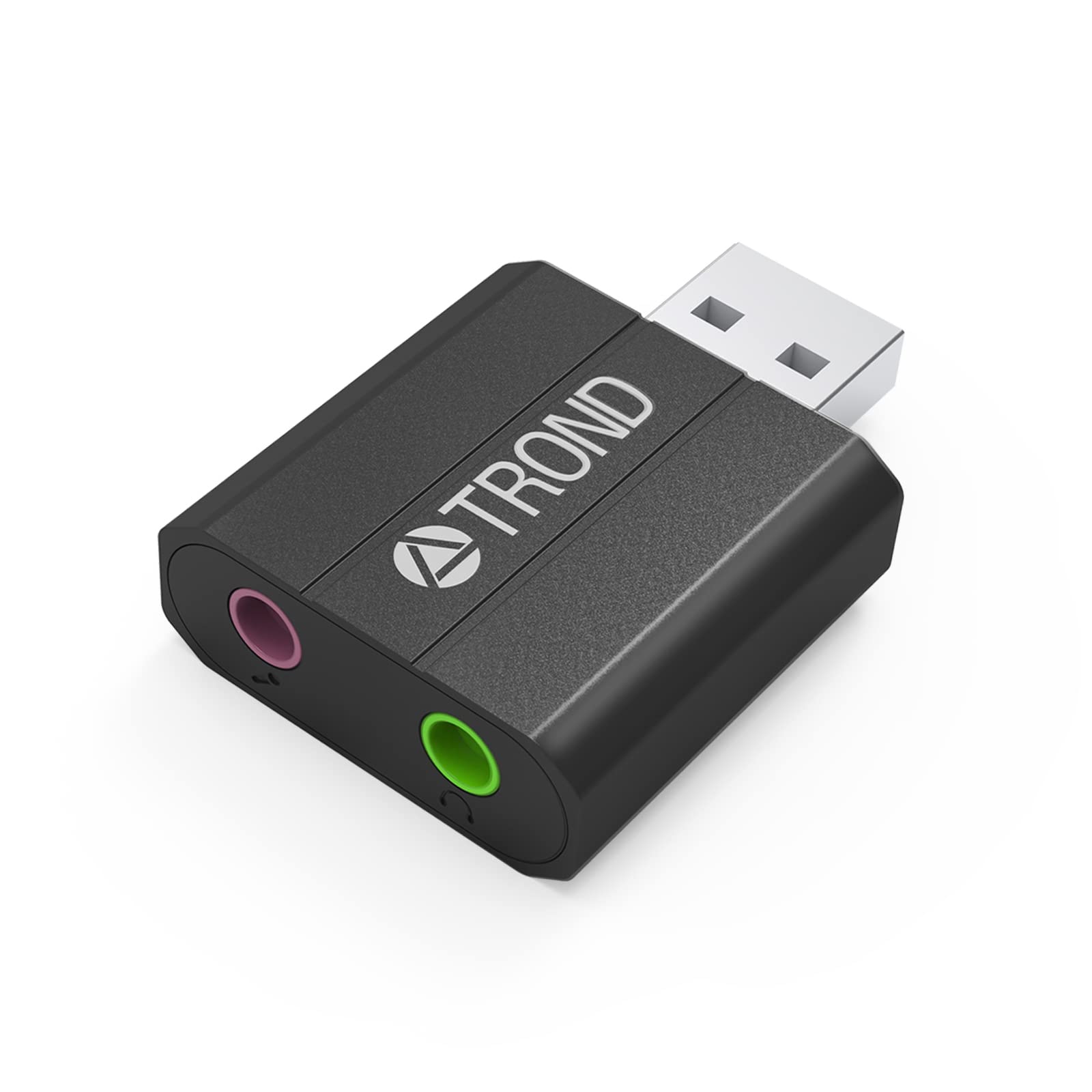TROND Aluminum External USB Audio Adapter Sound Card with 3.5mm Stereo Headphone and Mono Microphone Jacks, C-Media CM100B Chipset, Compatible with PS5 PS4 Windows Mac Linux PC Laptop Desktop, Black