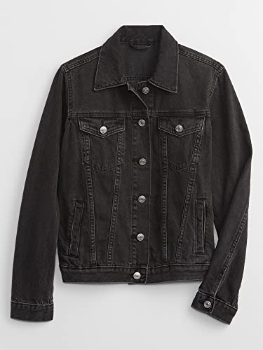 GAP womens Icon Denim Jacket, Black Alpine, Large US