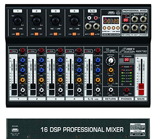 Audio2000'S AMX7362 Six-Channel Audio Mixer with USB 5V Power Supply, USB Interface, and Sound Effect