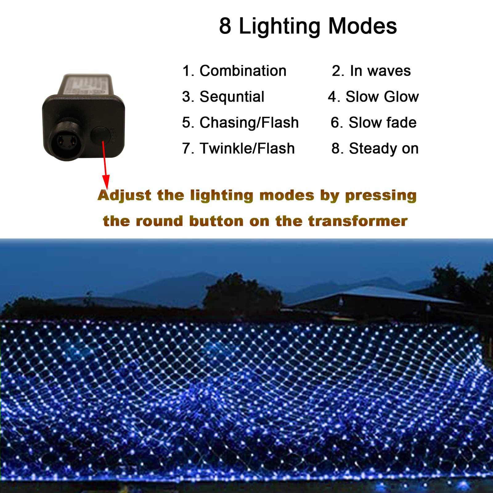 OYCBUZO 300LED Blue Net Lights,14.8ftx5ft 8 Modes Connectable Christmas Mesh Lights, Indoor and Outdoor Fairy String Lights Plug in for Halloween Thanksgiving Bushes Tree Party Garden - Blue