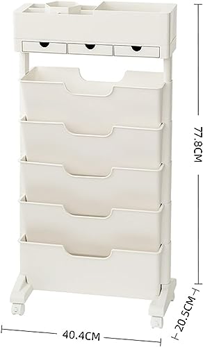 EFLALYHG Multifunctional Bookshelf, Mini Detachable Cart with Universal Wheels, Six-Tier Rolling Cart, Book Storage Organizer for Kitchen, Bathroom, Living Room, Office,Pink