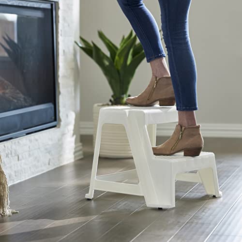 Gracious Living 18.75-Inch Tall, Sturdy Non Slip Plastic 2-Level Home Step Stool for Kitchen, Bathroom, Laundry, or Pantry, White