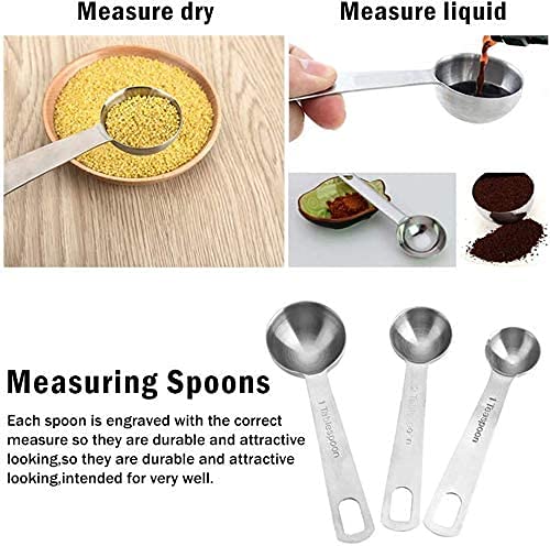MEKBOK Magnetic Measuring Spoons Set, Dual Sided, Stainless Steel, Fits in Spice Jars, Black, Set of 8