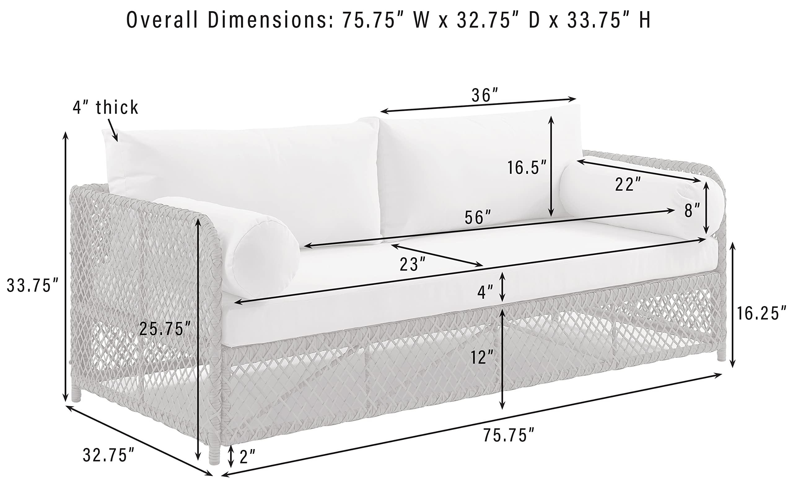 Crosley Furniture Granite Bay Wicker Outdoor Sofa, 3-Person Patio Couch for Porch, Deck, Backyard, Stone with Crème Cushions