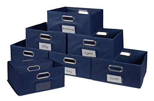 Niche Cubo Set of 12 Half-Size Foldable Fabric Storage Bins with Label Holder- Blue