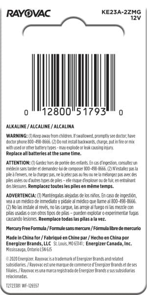 Rayovac 23A Alkaline Batteries, 12V Alkaline Keyless Batteries (2 Battery Count)