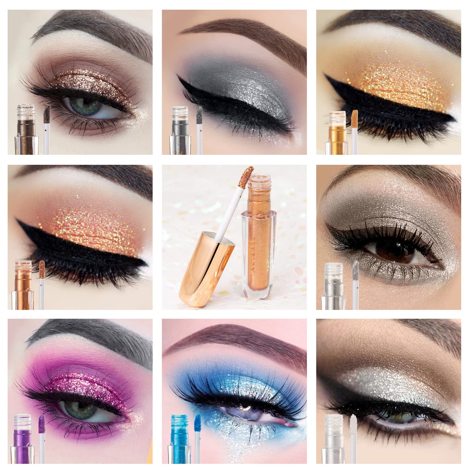 AVIERLL Liquid Eyeshadow Set 16Pens gold eyeshadow brown glitter eyeshadow eye glitter makeup eye shadow stick makeup Kit Quick-Drying Long Lasting