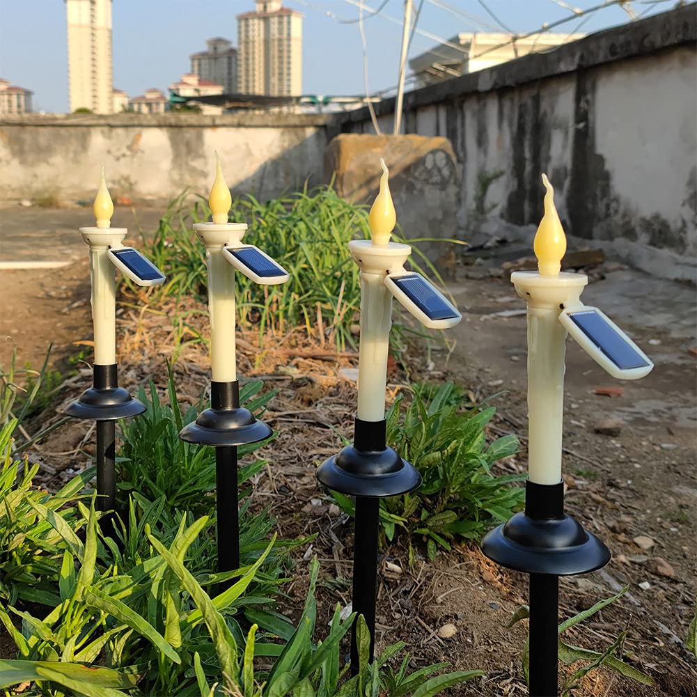 Tookie LED Candle Light, 4pcs Dual Use Solar Power Long Candle Light with Warm White Flickering Flame, Auto On/Off Solar Light for Garden Pathway Driveway Landscape Patio Deck Yard(Size:18.27inch)