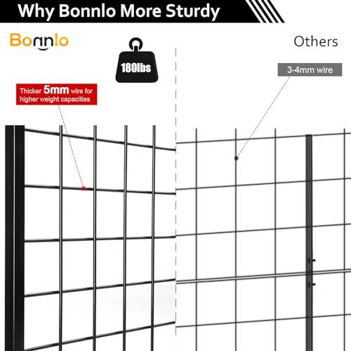 Bonnlo 2' x 6' Detachable Girdwall for Easy Transport, Standing Grid Tower, Thicker 5mm Wire, 180 LBS Weight Capacity Grid Panel with Legs and Extra Hooks, Display Rack for Retail and Craft Fair (1)