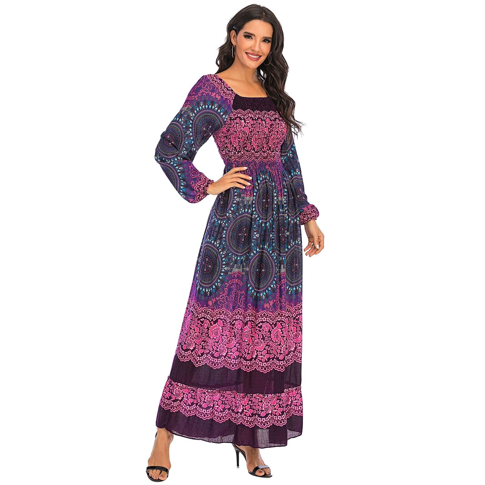 Padaleks Dresses for Women Spring Summer Trendy Ladies Casual Boho Maxi Dress Long Sleeve One Shoulder Sundress Hot Pink