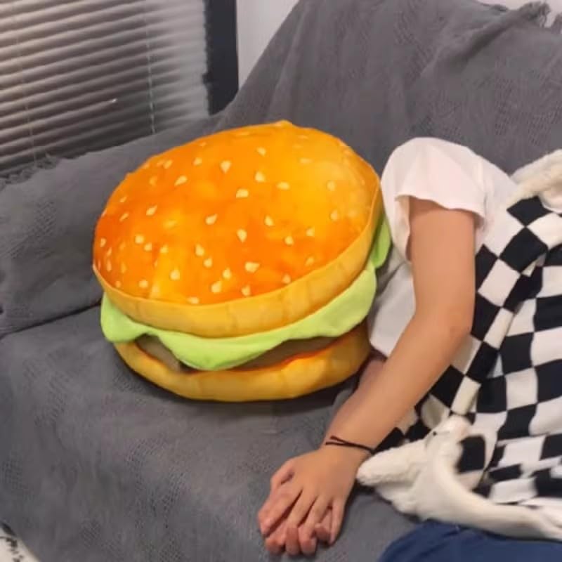 EASE 16" Large 3D Simulation Hamburger Plush Throw Pillow Sofa Cushion, Funny Food Stuffed Cheeseburge Sandwich Plushie Toy Burger Plush Home Decorative Seating Cushions