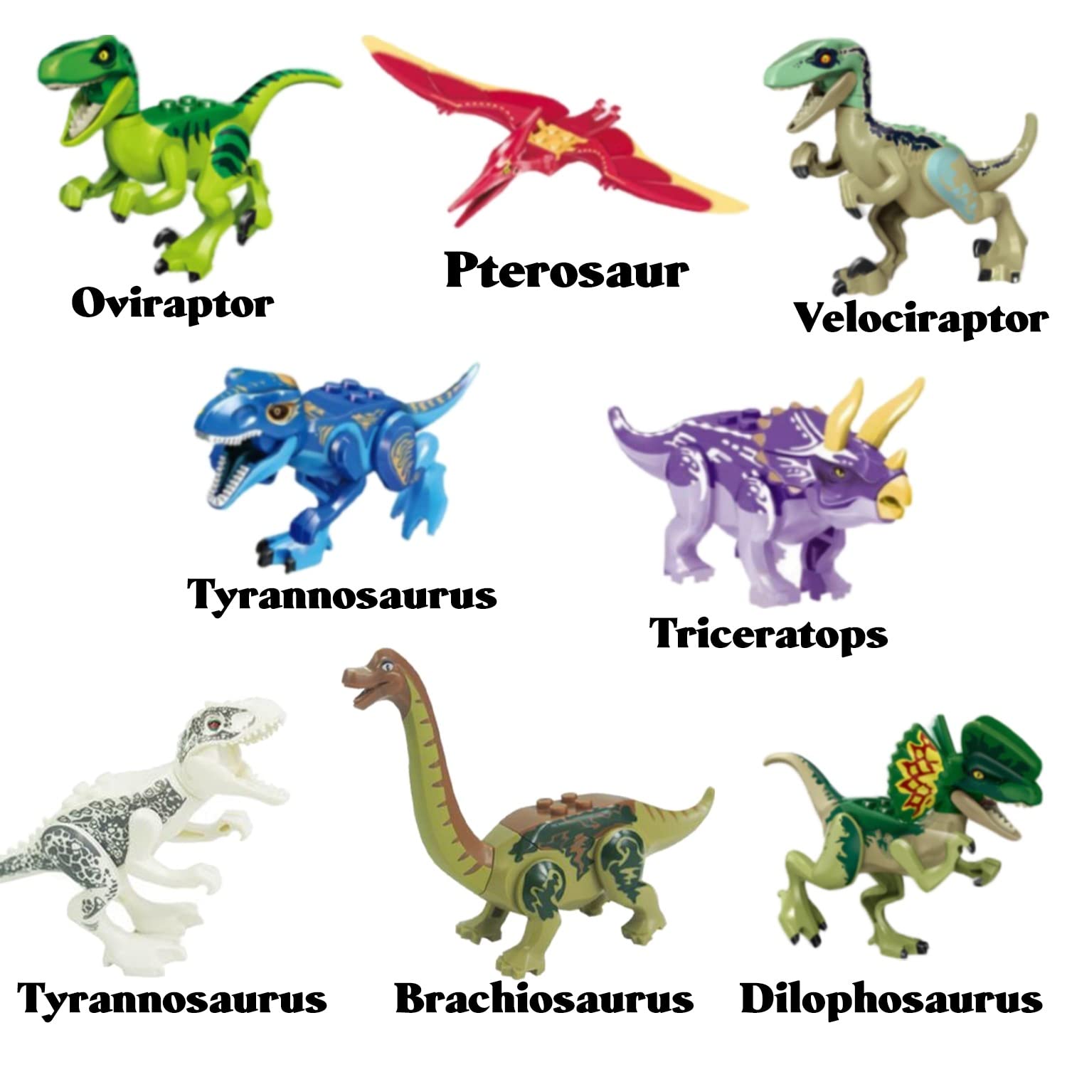 Liberty Imports 16 PCS Dino World Dinosaur Building Blocks Miniature Action Figures Jurassic Toys - Kids Bulk Party Favors Gift Pack