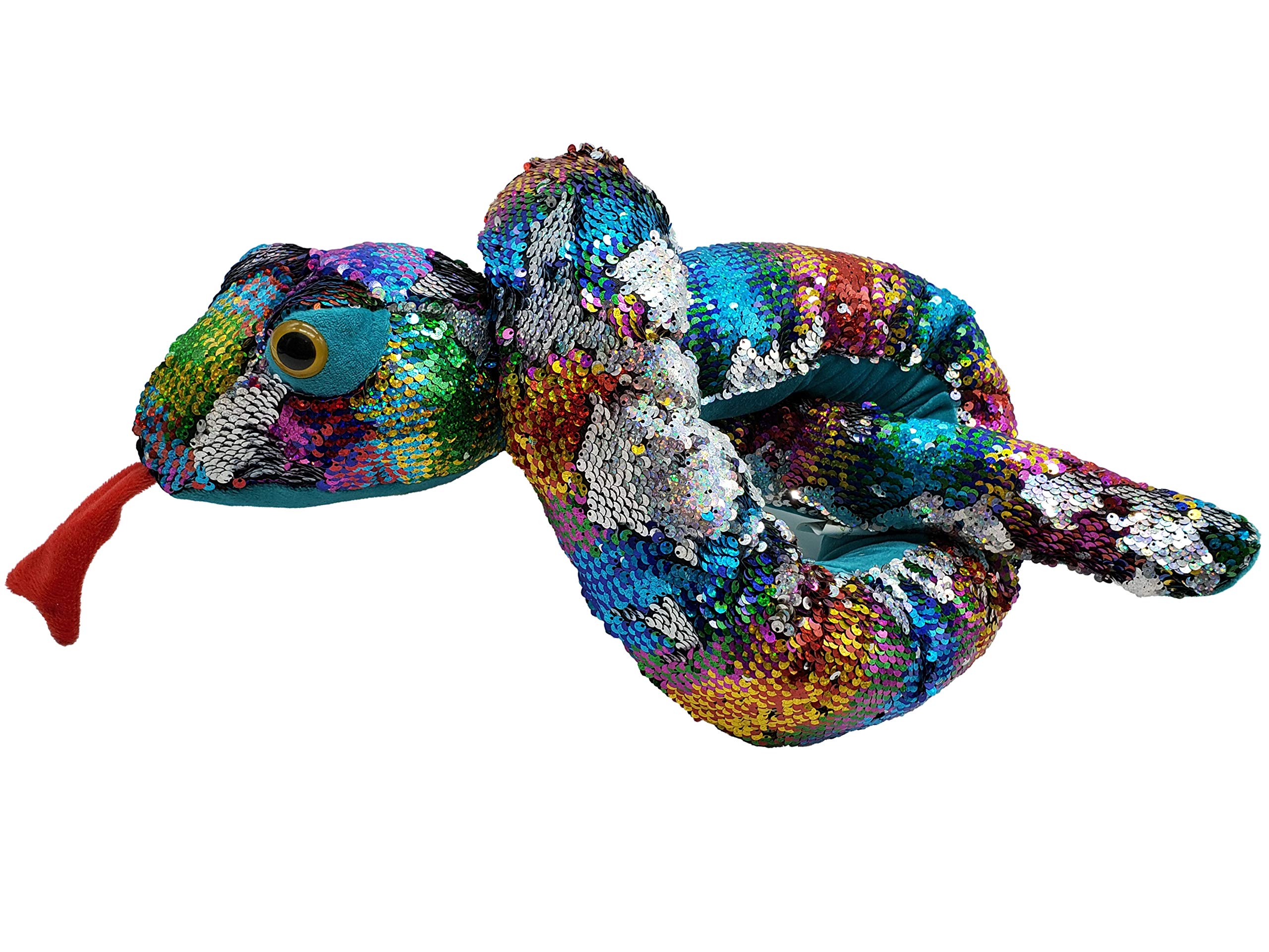 LMC Products Rainbow Flip Sequin Stuffed Snake - Reversible Sequin Pet Snake Stuffed Animal - Giant 60 inches long