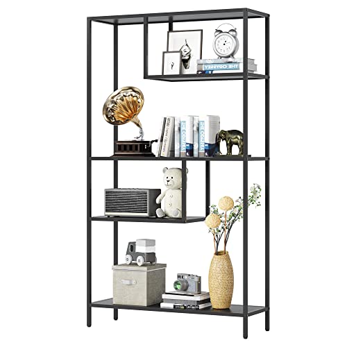 HOME BI Bookshelf,4 Tier Metal Frame Bookcase, Tall Book Shelf,Open Display Shelves for Office, Study Room, Living Room,Black 13" D x 39.37" W x 70.08" H