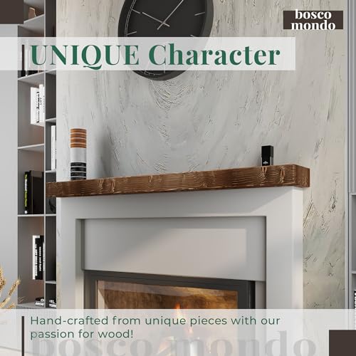 BoscoMondo 48 Inch Fireplace Mantel - Solid Rustic Wood - Wall Mounted Floating Farmhouse Shelf - with Invisible Heavy Duty Metal Bracket (48", Dark Brown)