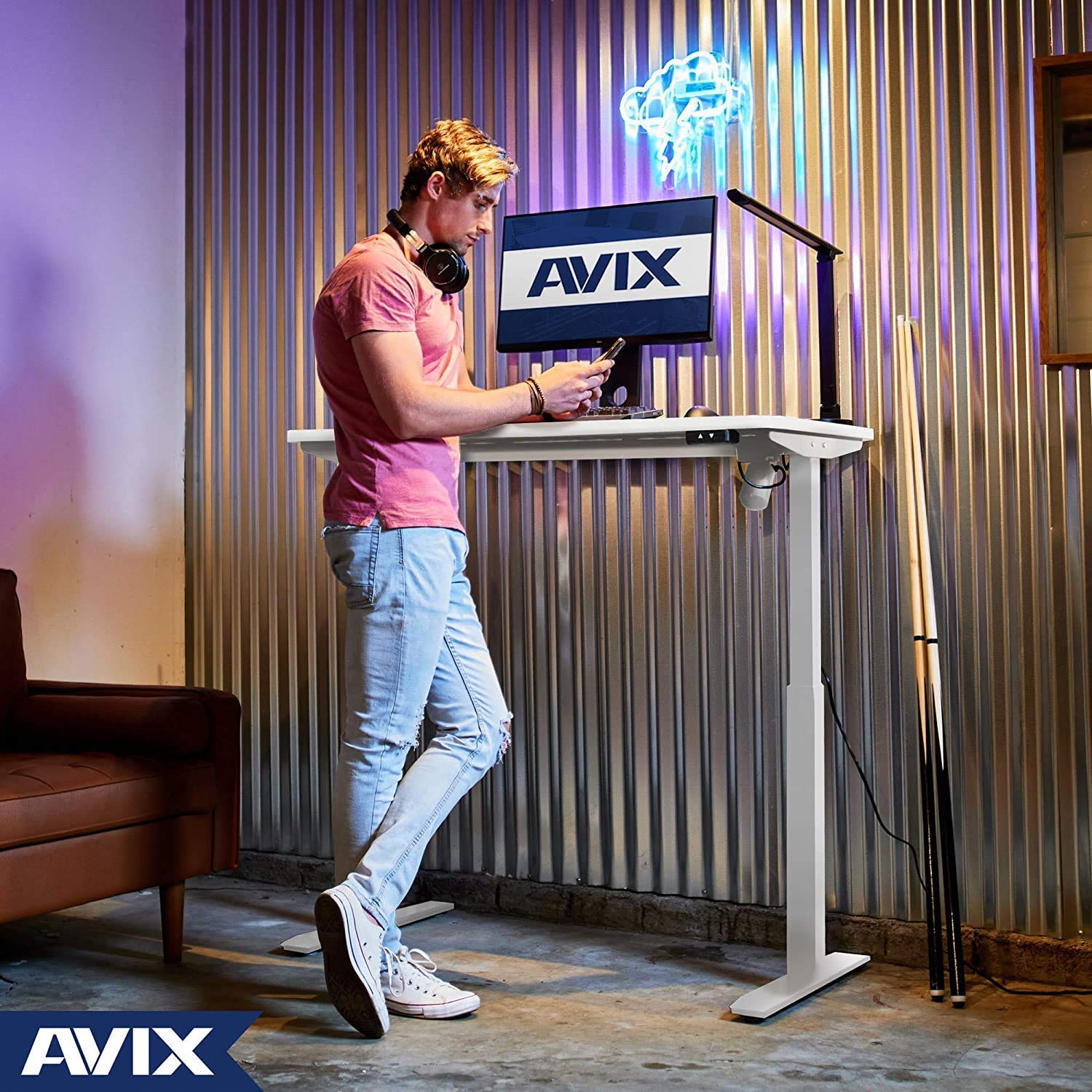 AVIX Whole Piece Electric Standing Desk, 48 x 24 Inches Height Adjustable Desk, Sit Stand Desk Home Office Desks, White