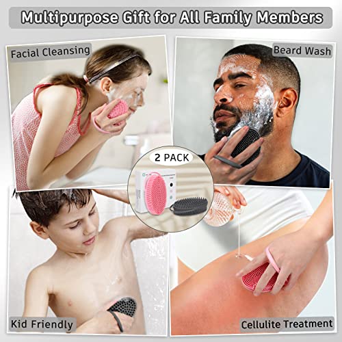FREATECH 2-Pack Silicone Body Brush - Built-in Loop Handle, Dual-sided Bath Shower Brush Body Scrubber Exfoliator for Deep Cleansing and Massage, Easy to Hold and Hang,Hygiene and Long-lasting