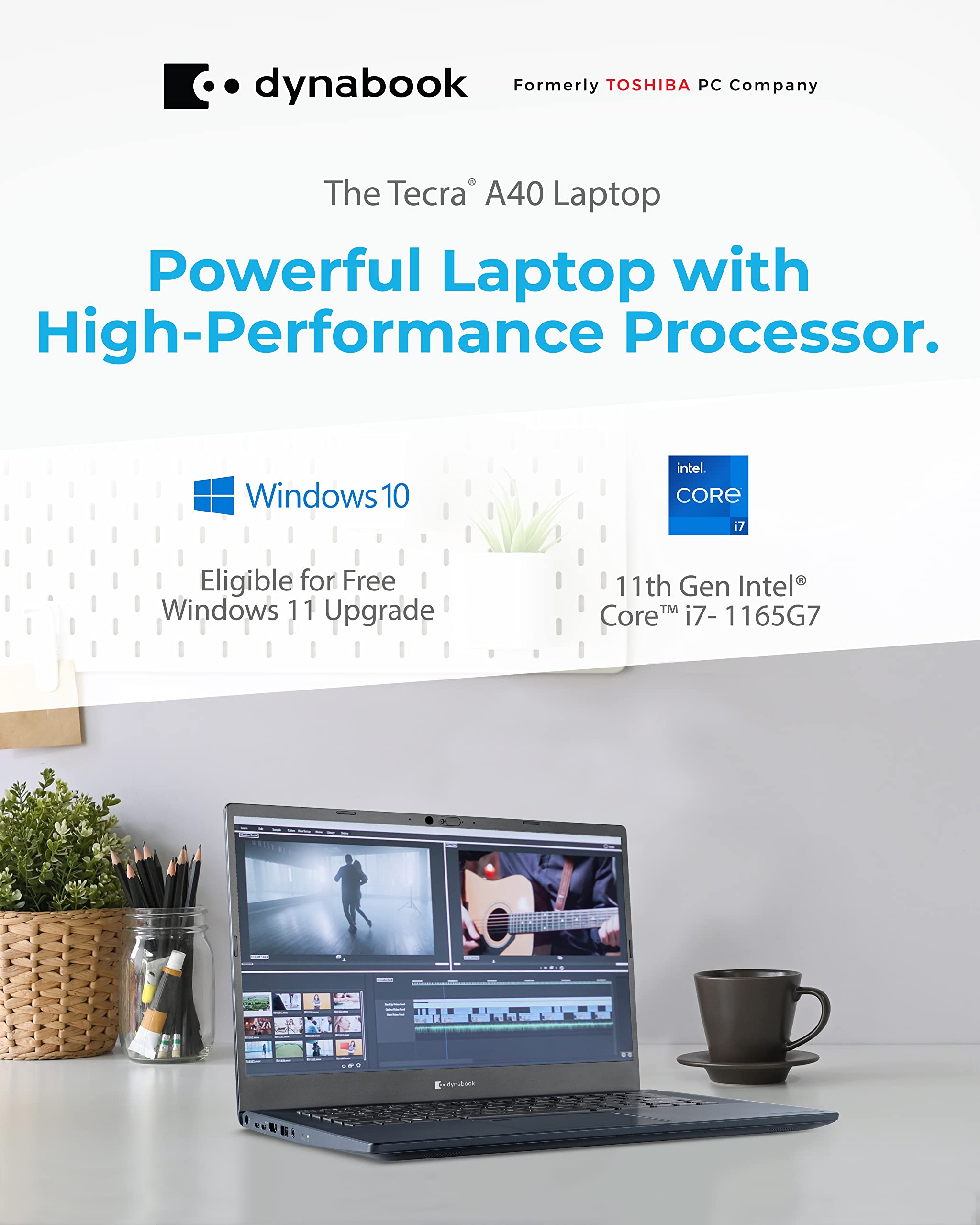 dynabook Tecra A40-J1418 Laptop, 11th Gen Intel Core i7-1165G7, Windows 10 Pro, 16 GB RAM, 512 GB SSD, 14" FHD Display, Thin & Lightweight, Spill-Resistant Backlit Keyboard (PMM10U-0CW049)