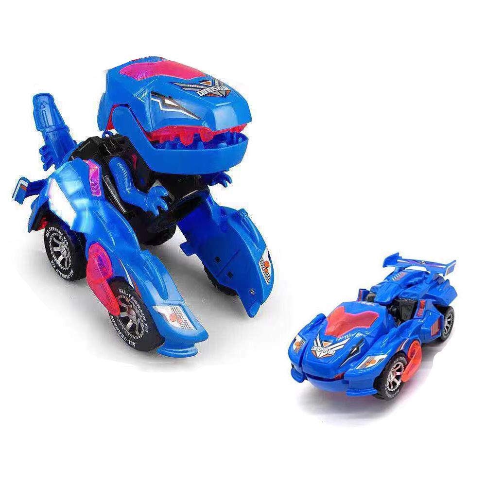 HENGBANG Transforming Toys, Dinosaur Cars Combined Into One,Automatic Transformation, Transformation of Dinosaur LED Cars, Lamps (Blue)