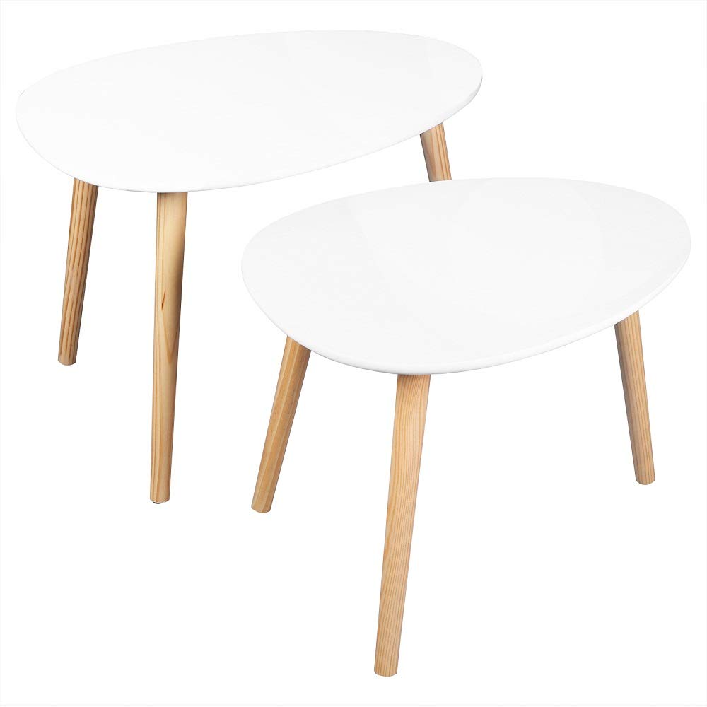 Bonnlo Nesting Tables Stacking Coffee/Side/End Tables for Living Room, Home and Office, Set of 2, White