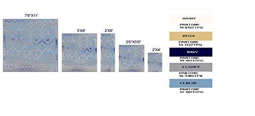 Furnish my Place Trellis Pattern Rug - 7 ft. 8 in. x 11 ft, Light Blue, Bohemian Rug with Transitional Design