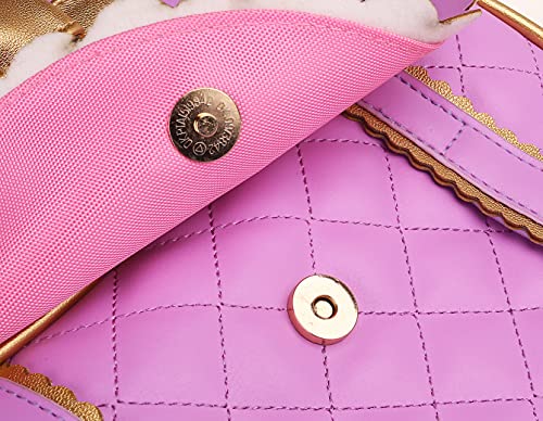 Gazigo Children Princess Waterproof PU Backpack for Elementary School Girls (Large:16.1 x 11.8 x 5.9 inch, Purple Backpack + Handbag)