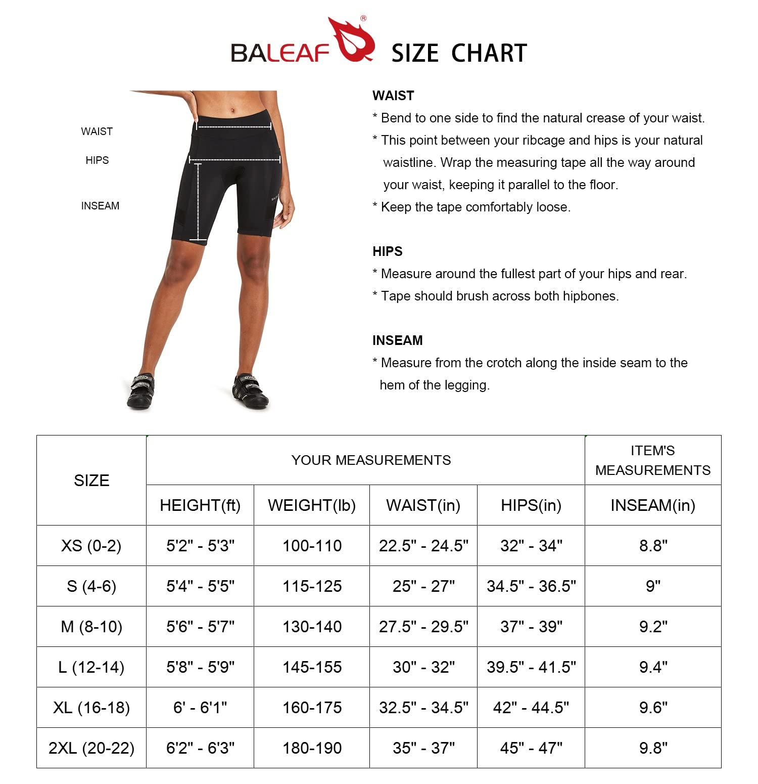 BALEAF Womens Cycling Bike Shorts, Padded Bicycle Biking Spin Biker Shorts Padding Pocket UPF50+, Small, 01-Black-Pocket Mesh