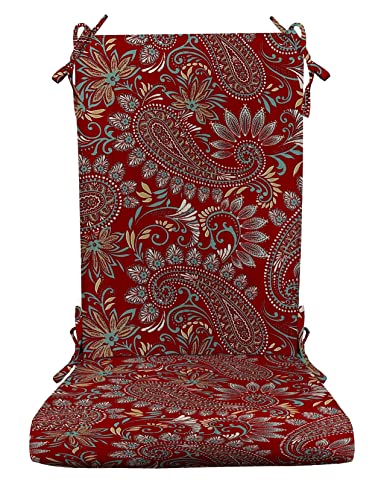 RSH Décor Indoor Outdoor Foam Rocker Rocking Chair Pad Cushions, Fits Cracker Barrel Rocker, Cushion Back 18" W x 24" H and Seat 18" W x 20" D, Choose Color (Eastman Berry Red Paisley)