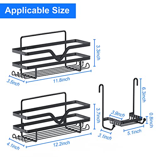 Gaseawolf Adhesive Shower Caddy, 2 Pack Shower Shelf with Soap Holder and Hooks, No Drilling Matte Black Bathroom Shower Organizer for Bathroom, Restroom, Shower Room, Toilet, Kitchen