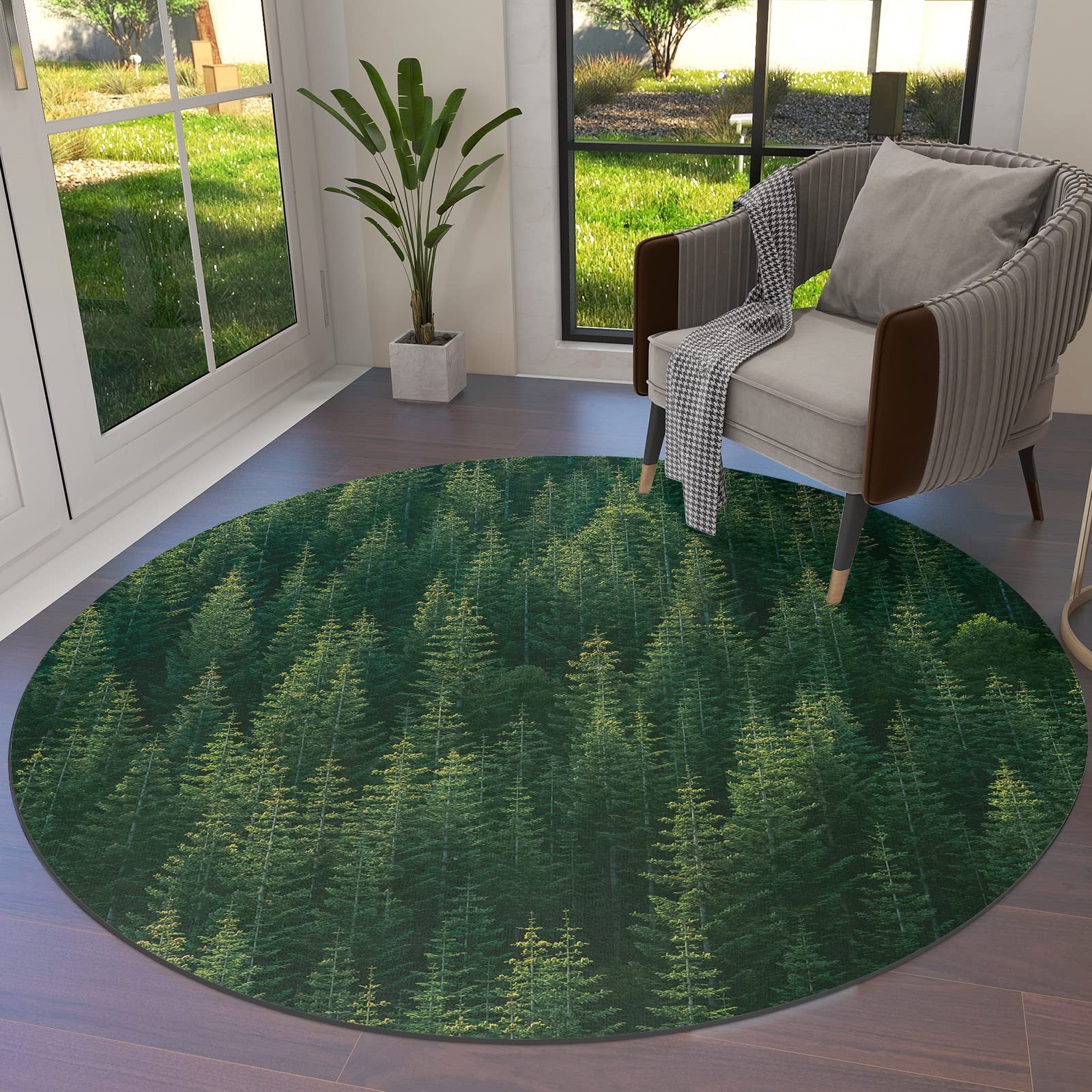 Christmas Reindeer Area Rug Round Rugs 3ft, Merry Christmas Happy New Year Winter Holiday Area Runner Circle Rug Non-Slip Carpets Kids Living Room Bedroom Indoor Outdoor Nursery Rugs Décor