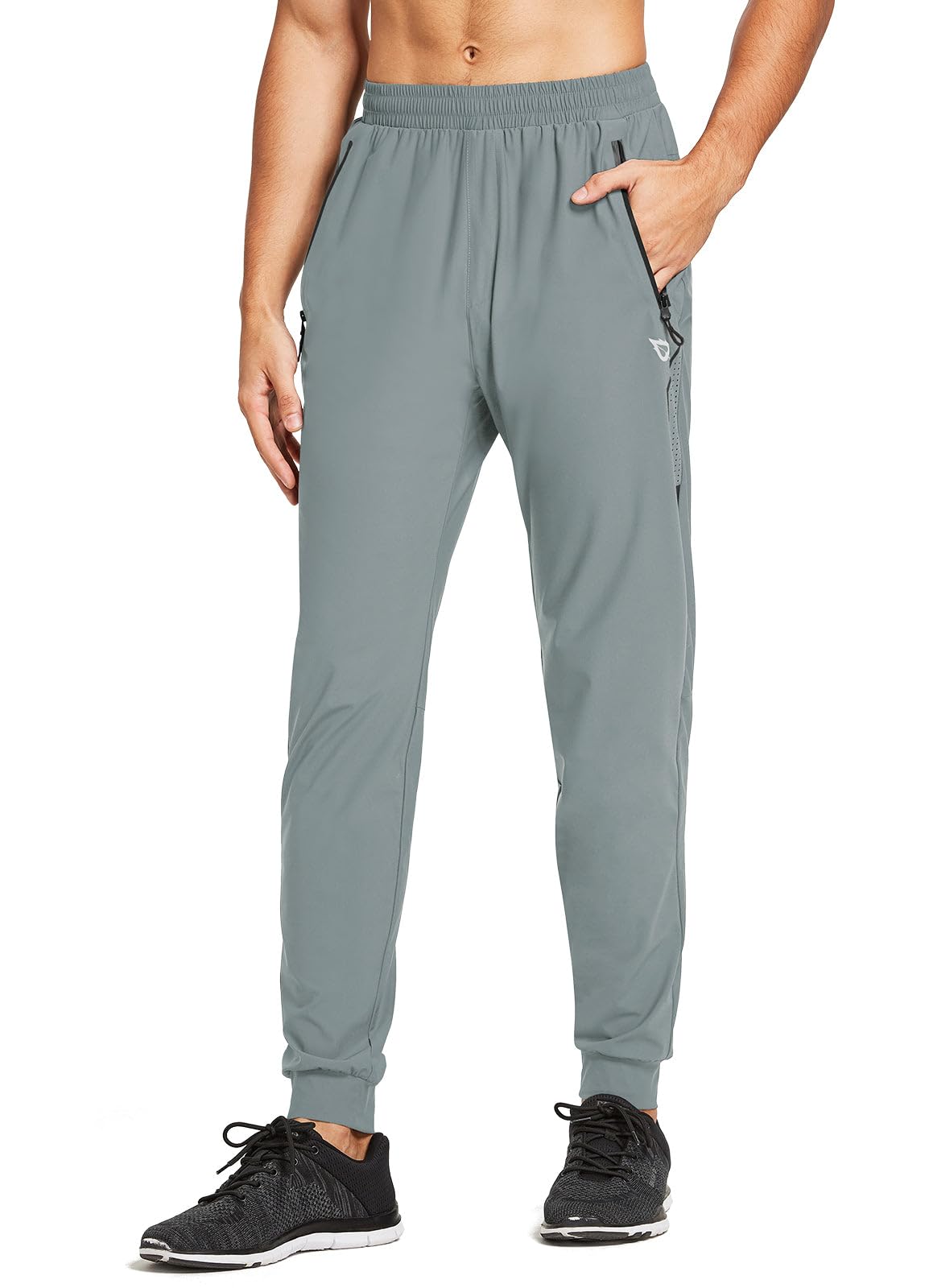 BALEAF Men's Joggers Athletic Pants Lightweight Running Hiking Pants Workout Training Gym Quick Dry Zipper Pockets Light Gray M