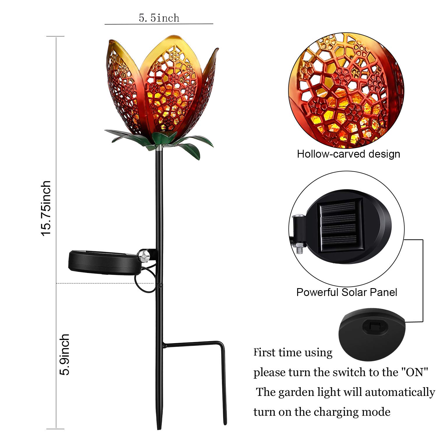 Firlar Garden Solar Lights Outdoors, 2pack Pathway Hollow Flower Stake Lights Waterproof Landscape Led Decorative Light for Patio, Walkways,Courtyard, Path,Yard, Lawn(Warm White)