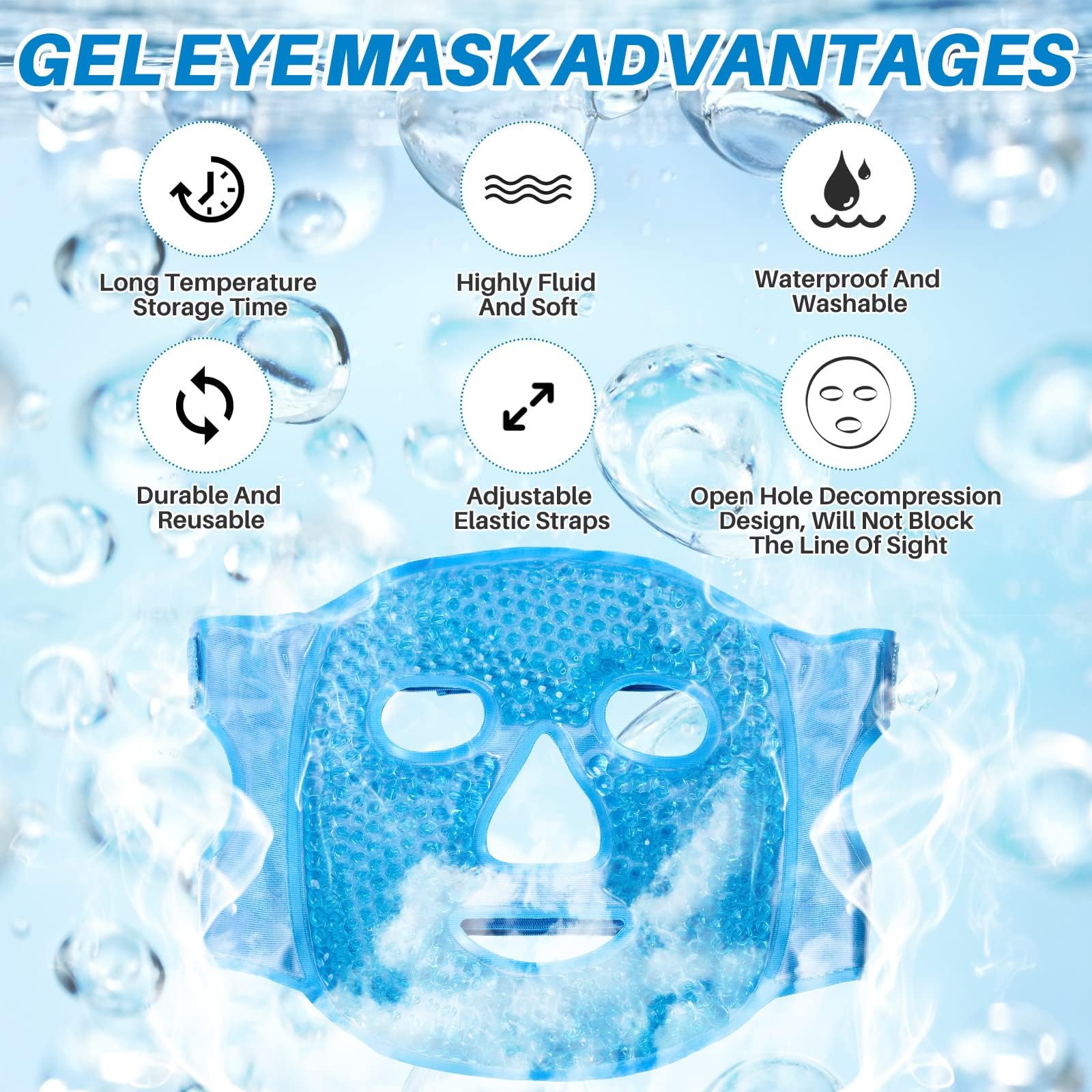 candyfouse Ice Pack Cold Face Eye Masks Reduce Face Puff, Dark Circles, Reusable Cold Hot Gel Face Eye Mask, Suitable for Women Facial SPA, Ice Face Mask for Sleeping, Headaches (Blue)